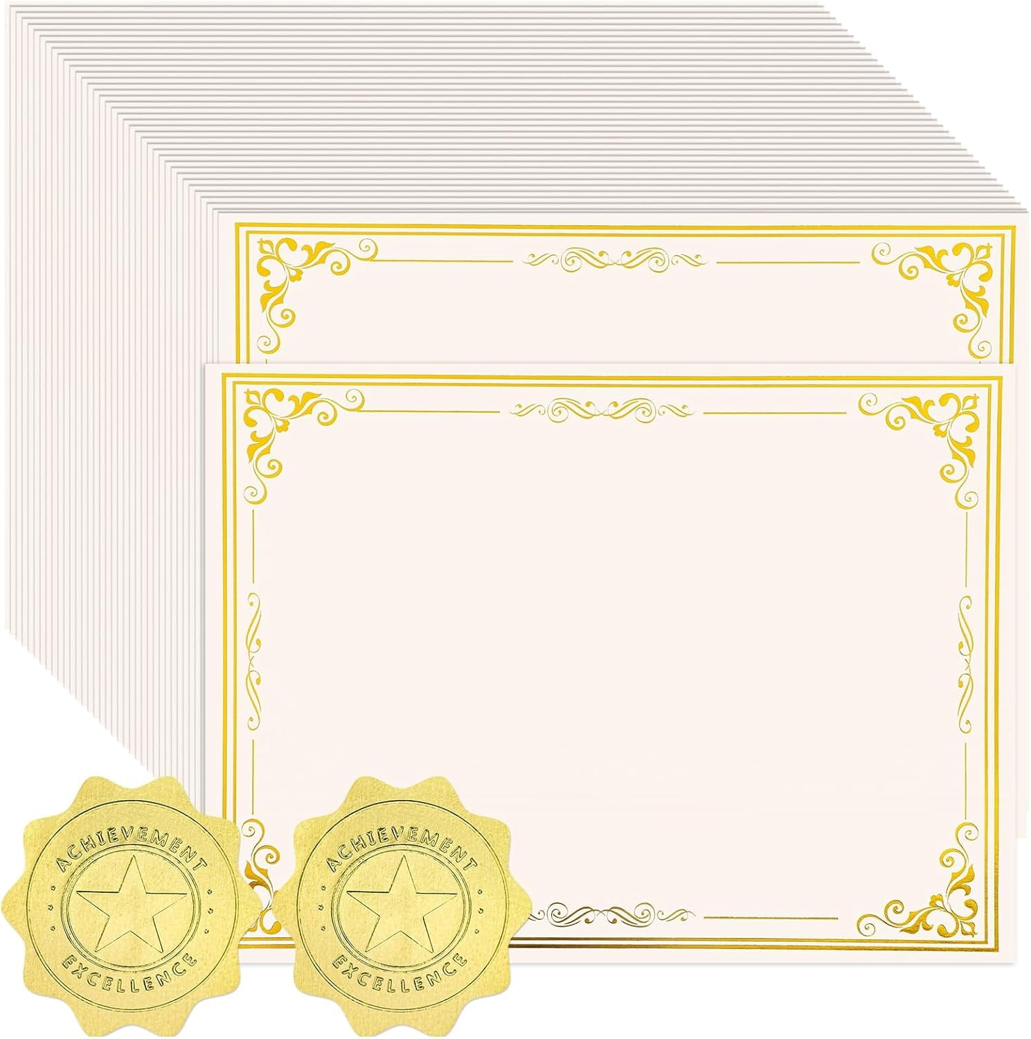 100 Sheets Certificate Paper with Pcs Gold Seal Stickers, 8.5 × 11 ...