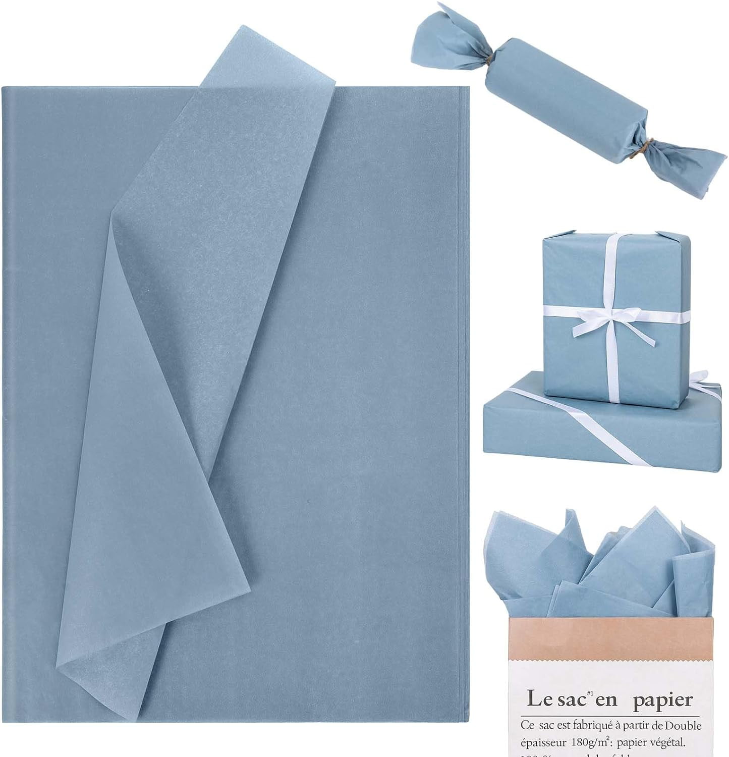100 Sheets Dusty Blue Tissue Paper Pastel Blue Gift Wrapping Paper Bulk ...