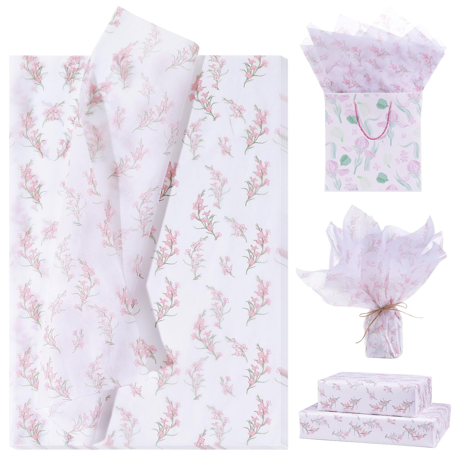 100 Sheets Floral Tissue TSF6 Paper for Gift Bags Blossom Pink ...