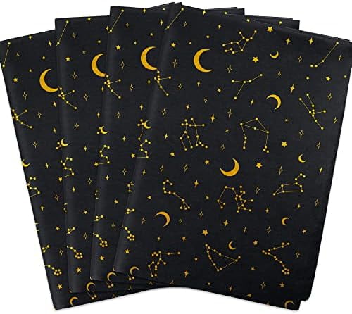100 Sheets Galaxy Tissue Paper Bulk,20" x 14",Black with Gold Moon and ...