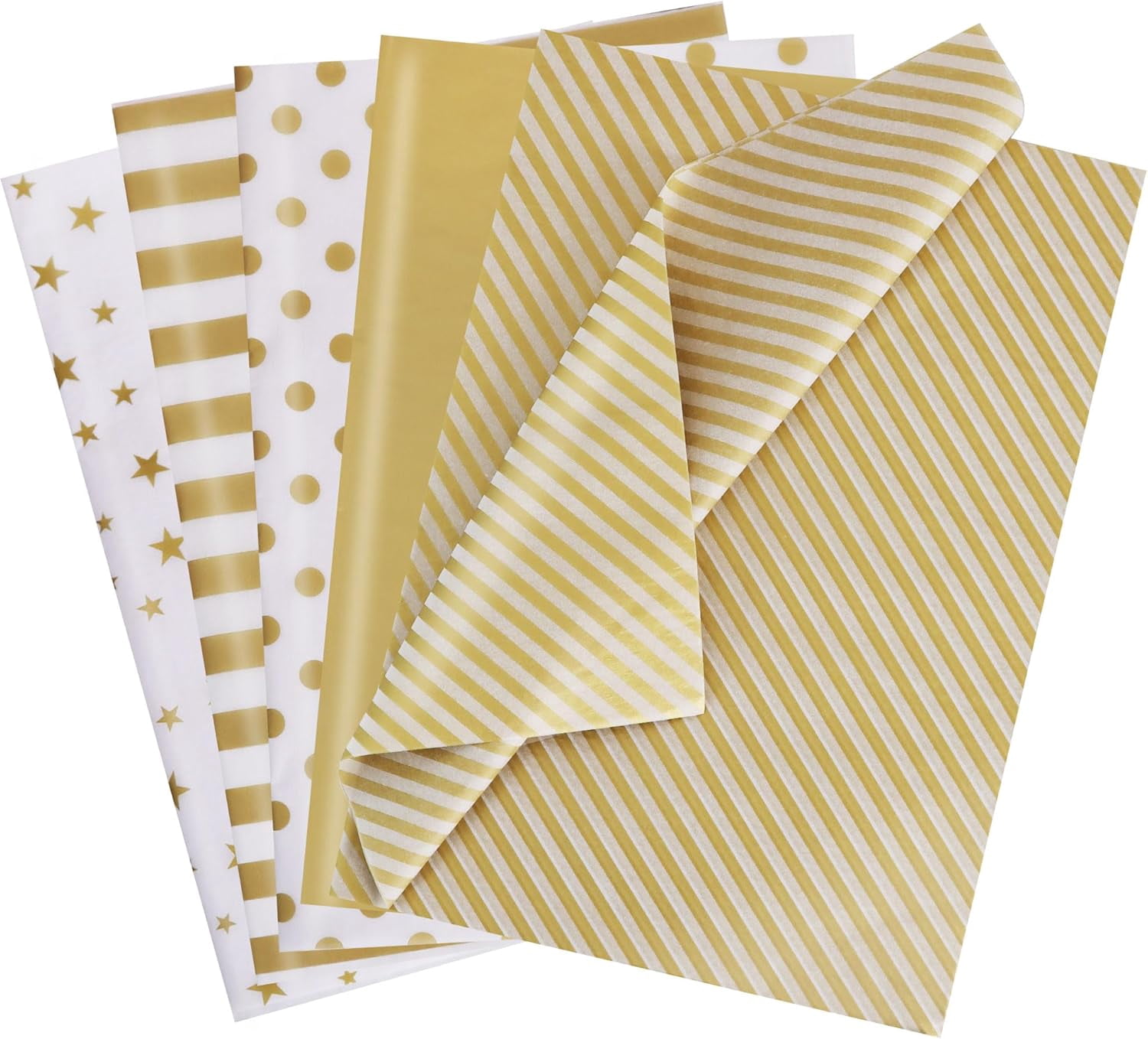 100 Sheets Gold and White Tissue Paper Bulk, Gold Dots Star Twill ...