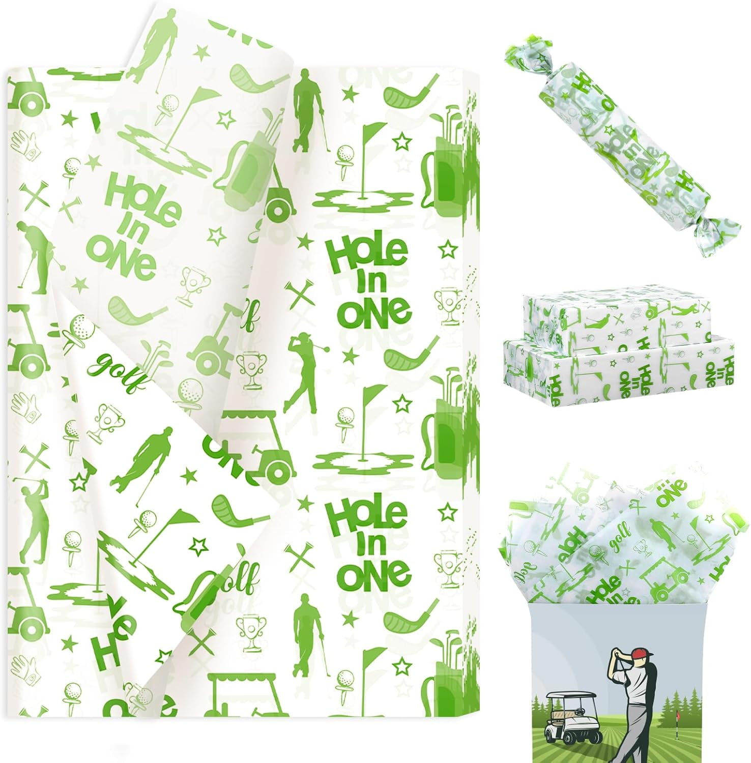 100 Sheets Golf Tissue Papers, Hole in One Gift Wrapping Tissue Papers ...