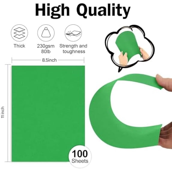 100 Sheets Green Cardstock 8.5 x 11, 80lb Green Card Stock Thick ...