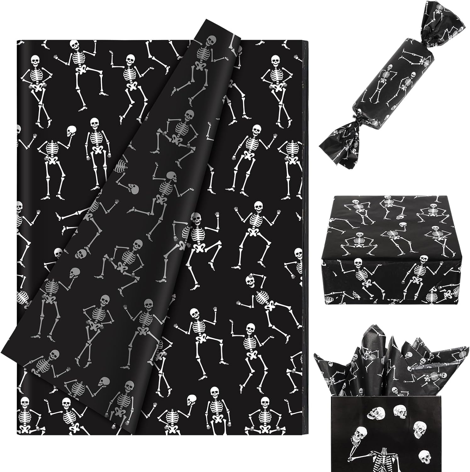 100 Sheets Halloween Tissue Paper Dancing Skeleton Gift Wrapping Paper ...