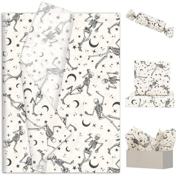 100 Sheets Halloween Tissue Paper Dancing Skeleton Gift Wrapping Paper ...
