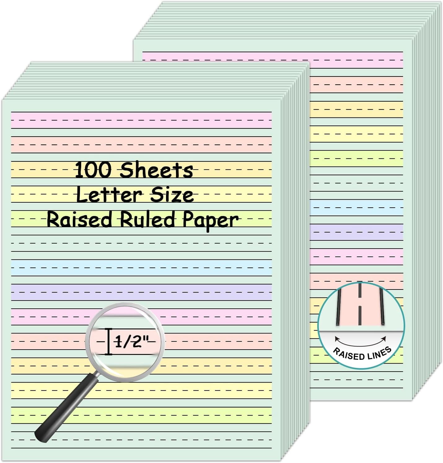 100 Sheets Handwriting Paper 8.5"x11" Double Side Colored Primary ...