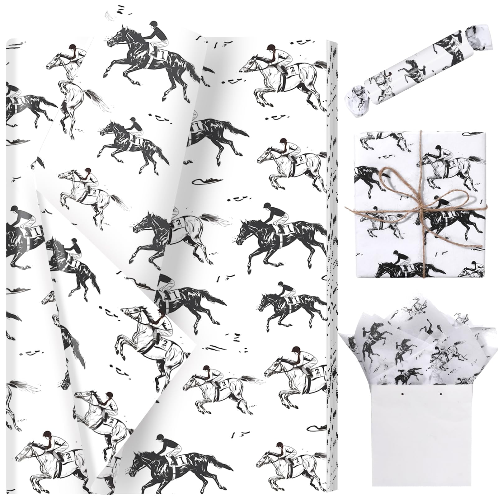 100 Sheets Horse Tissue DHF10 Paper - Black Horse & Racing Theme Gift ...