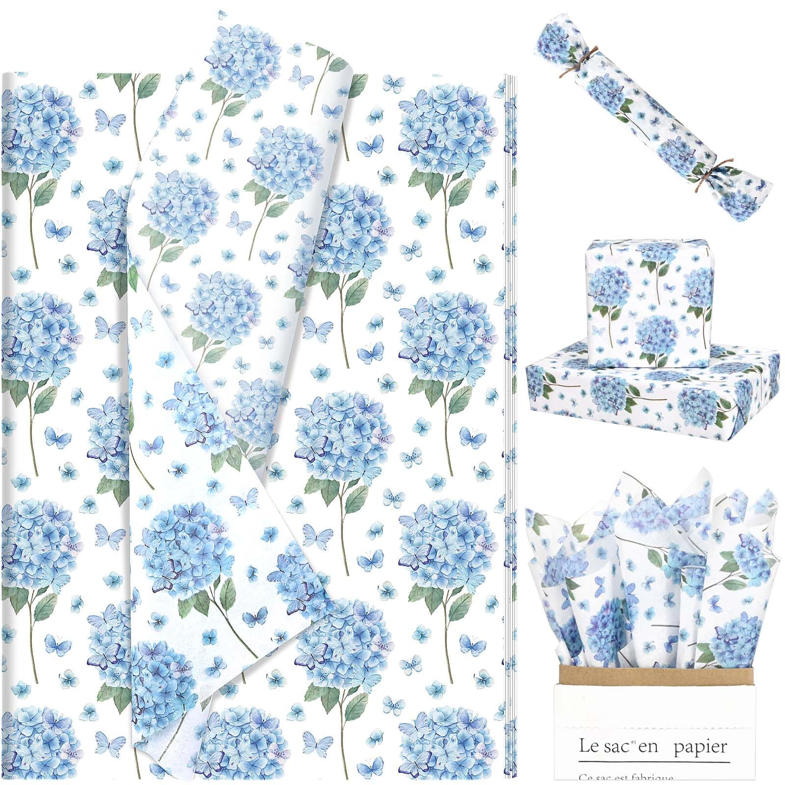 100 Sheets Hydrangea Tissue Paper Blue BSL1 Floral Butterfly Tissue ...