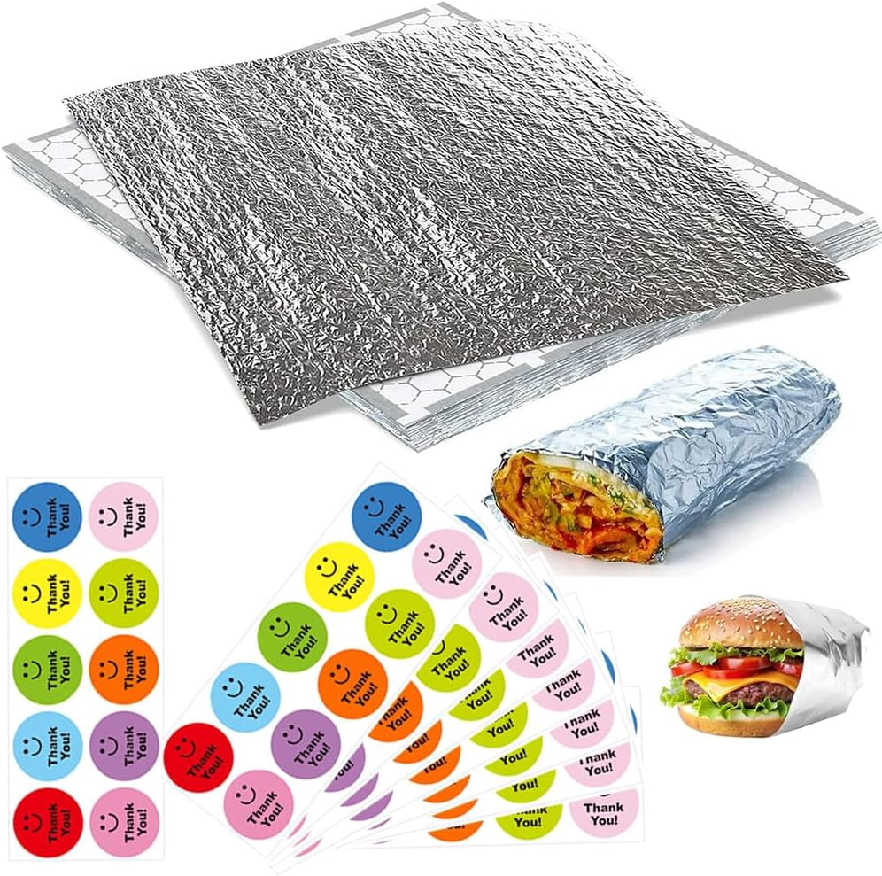 100 Sheets Insulation Sandwich Wrapping Paper Aluminum Foil Sheets, 12 ...