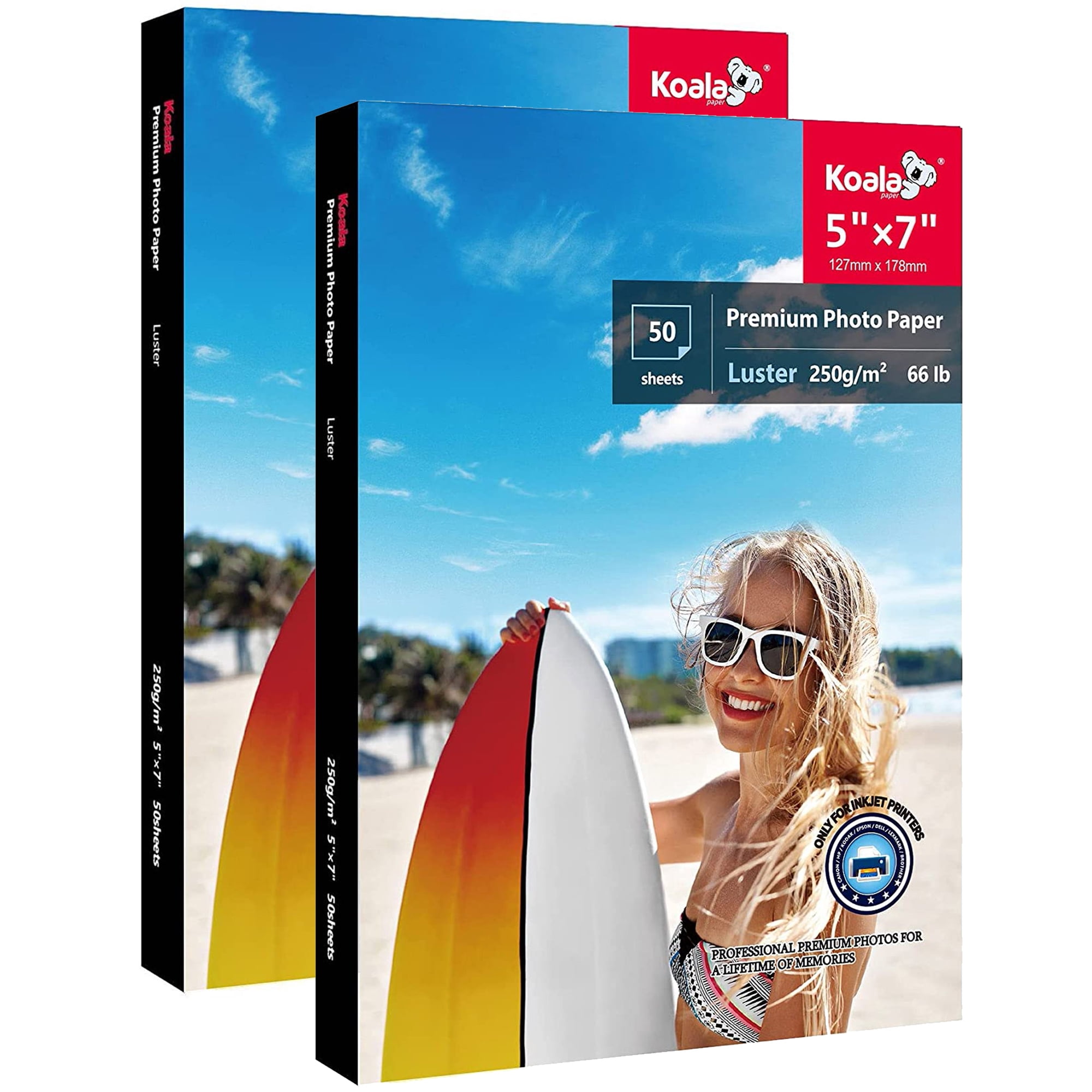 100 Sheets Koala Photo Paper 5x7 Luster Photo Printer Paper 7 x 5 Water-resistant 250gsm / 66lb ...