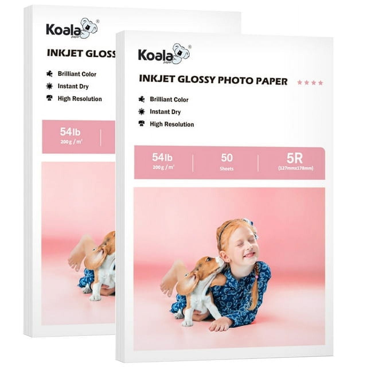 100 Sheets Koala Premium Photo Paper 5x7 Glossy 54lb 7x5 Picture Paper 200gsm 11Mil for Inkjet ...