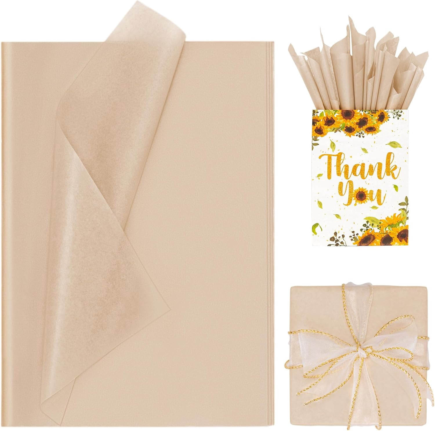 100 Sheets Kraft Brown Tissue Paper, Vintage Tan Gift Wrapping Tissue ...