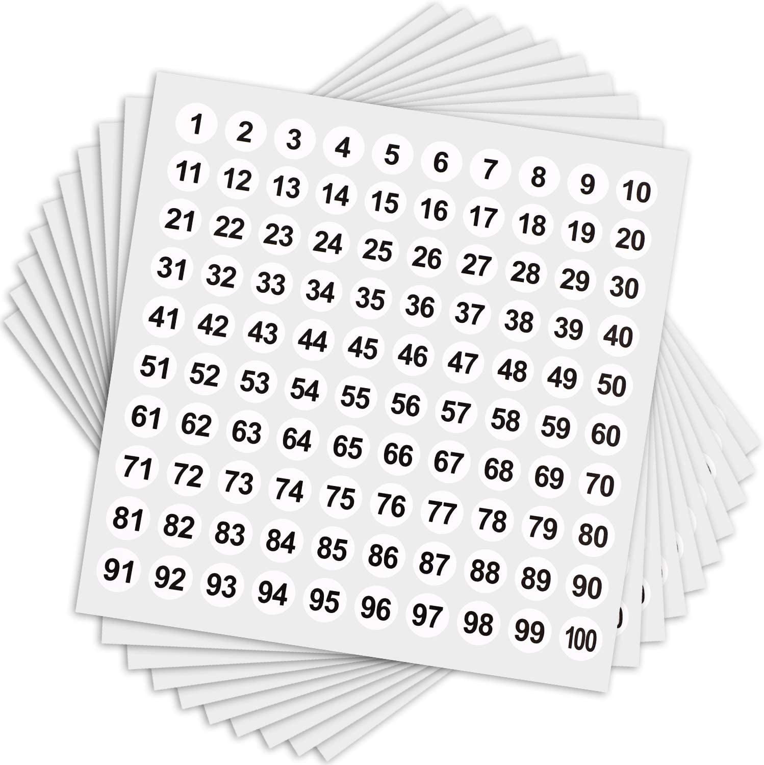 100 Sheets Number Stickers 1 to 100 Round Number Self Adhesive Stickers ...