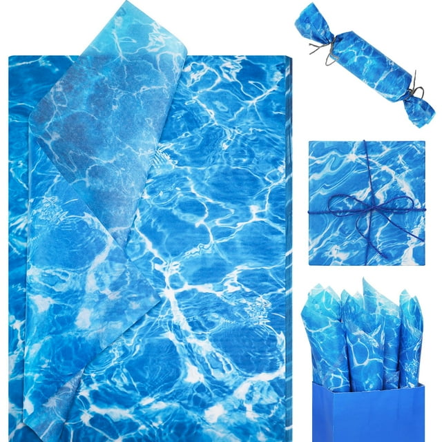 100 Sheets Ocean Waves DHF10 Tissue Paper, 20 x 14in Ocean Wavy Print ...