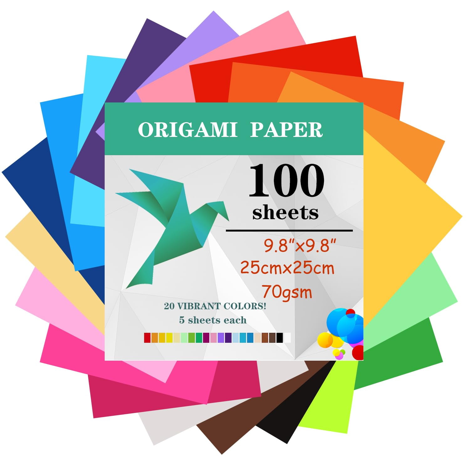 100 Sheets Origami Paper, ESF27 25x25 cm/10 Inch Origami Paper Double ...
