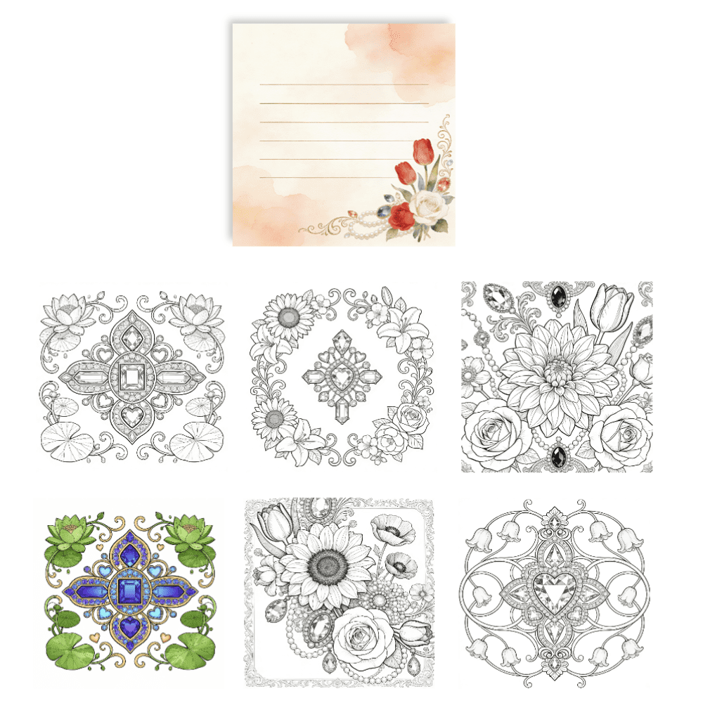 100 Sheets Original Floral Gem Memo: Double-Sided Coloring & Reminder ...