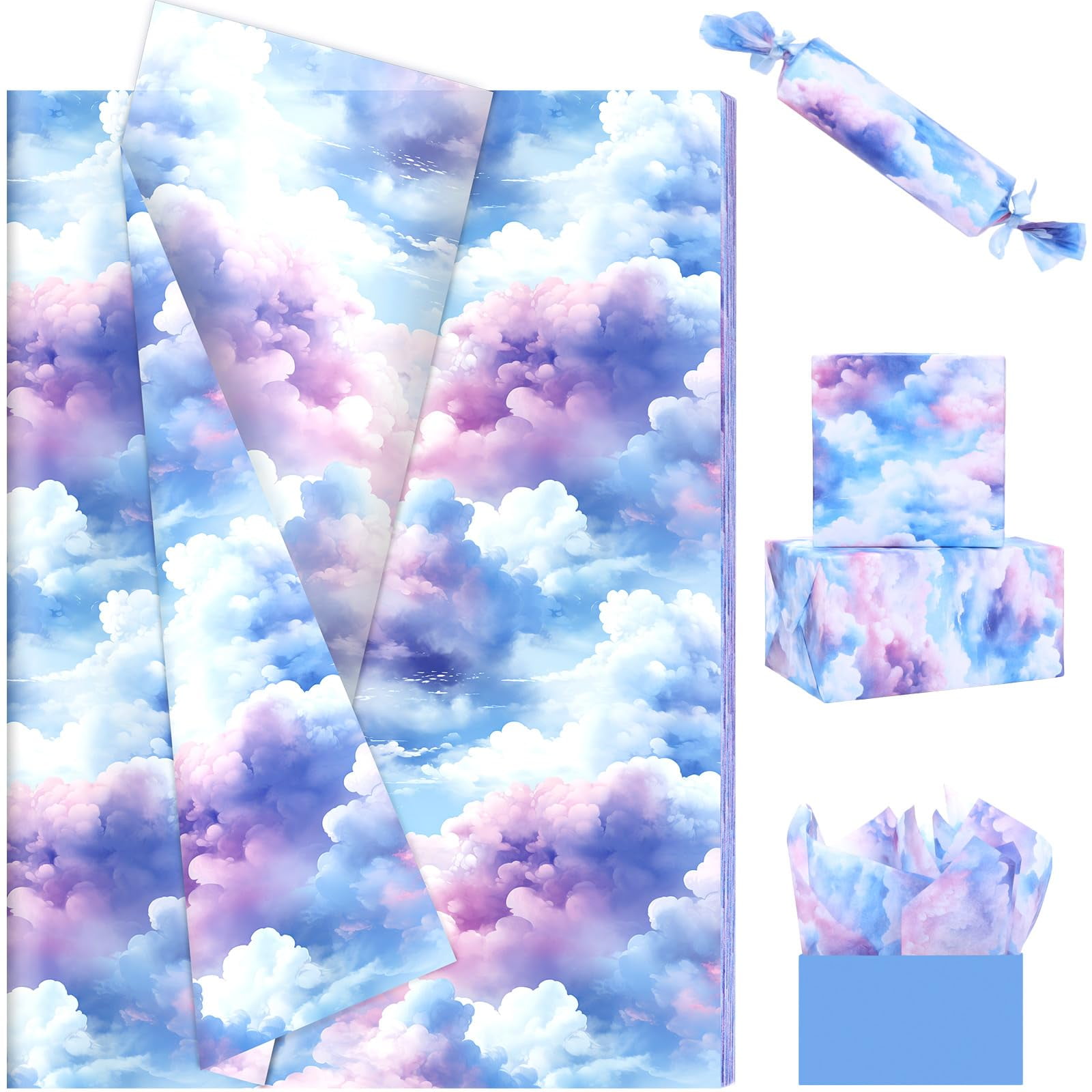 100 Sheets Pink Blue TSF6 Clouds Tissue Paper, 20 x 14in Gradient Pink ...