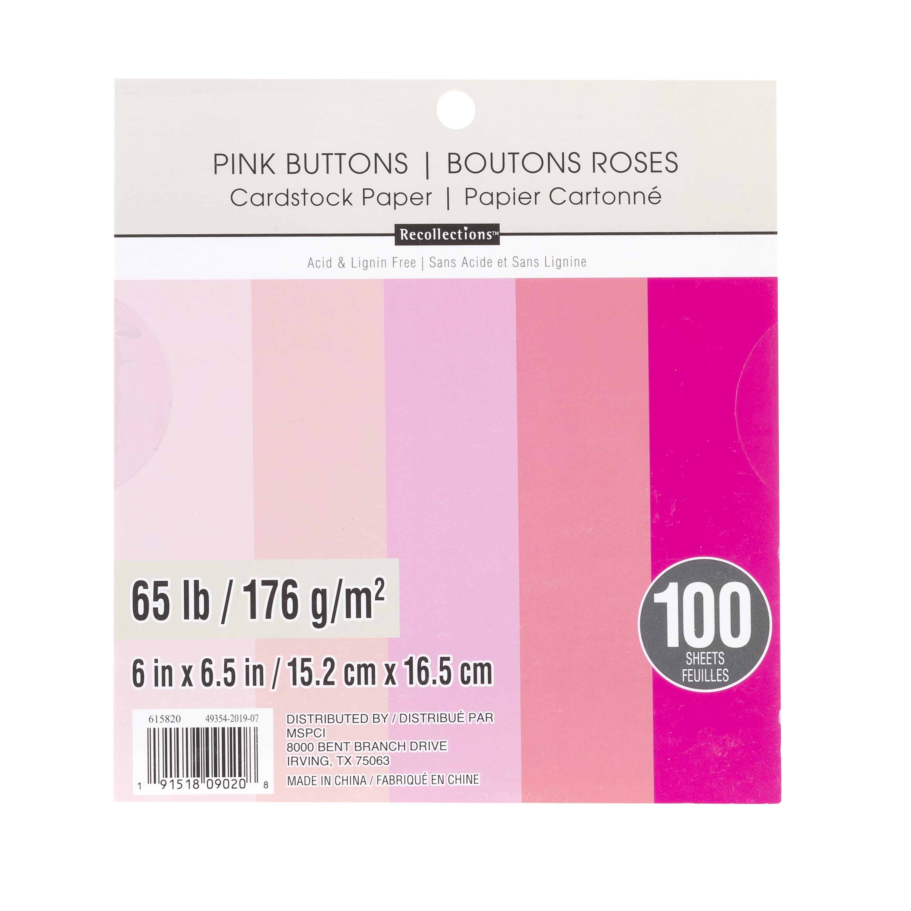 100 Sheets Pink Buttons 6” x 6.5” Cardstock Paper by Recollections ...