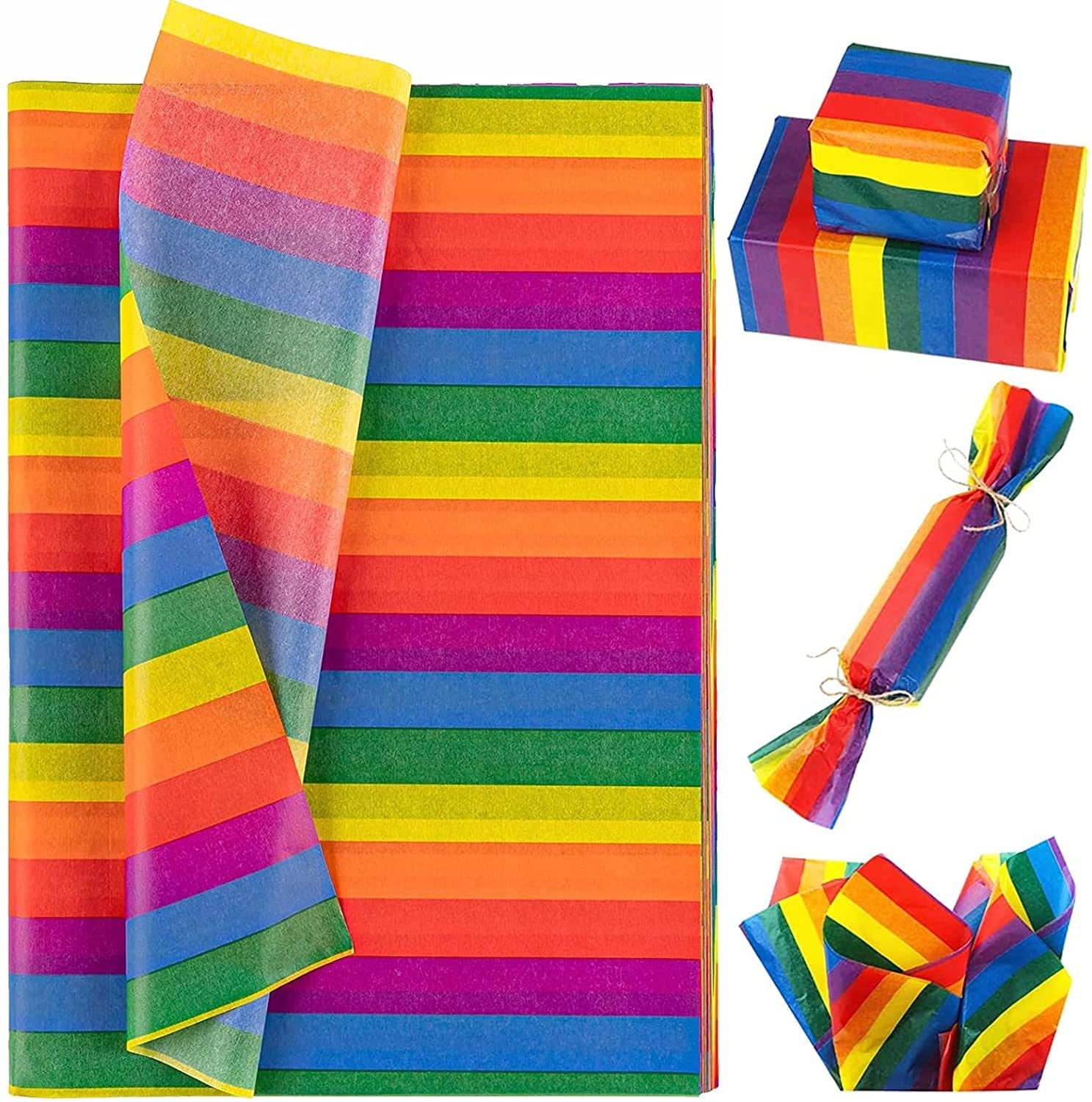 100 Sheets Rainbow Tissue DHF10 Paper Colorful Stripes Art Tissue Bulk ...