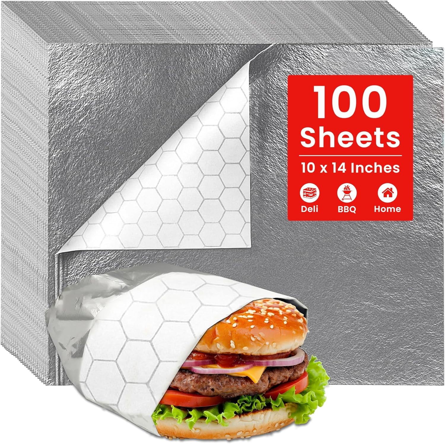 100 Sheets - Sandwich Wrapping Paper Sheets With Foil Backing - Burrito ...