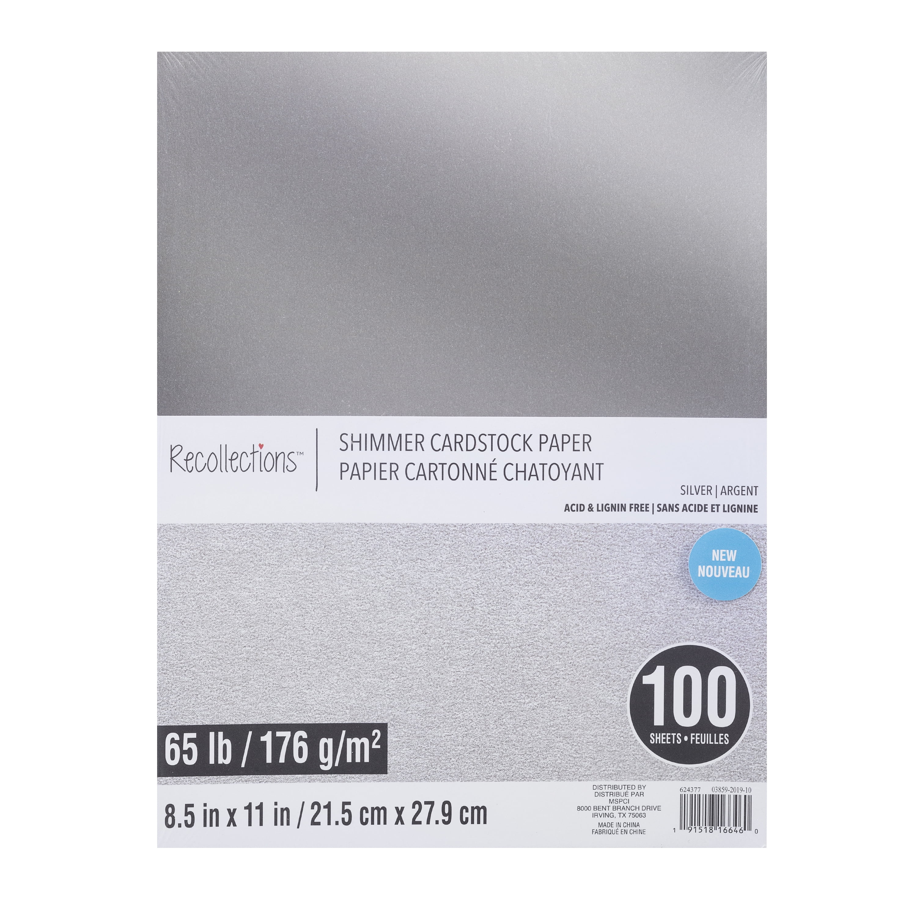 100 Sheets Silver Shimmer 8.5” x 11” Cardstock Paper by Recollections ...
