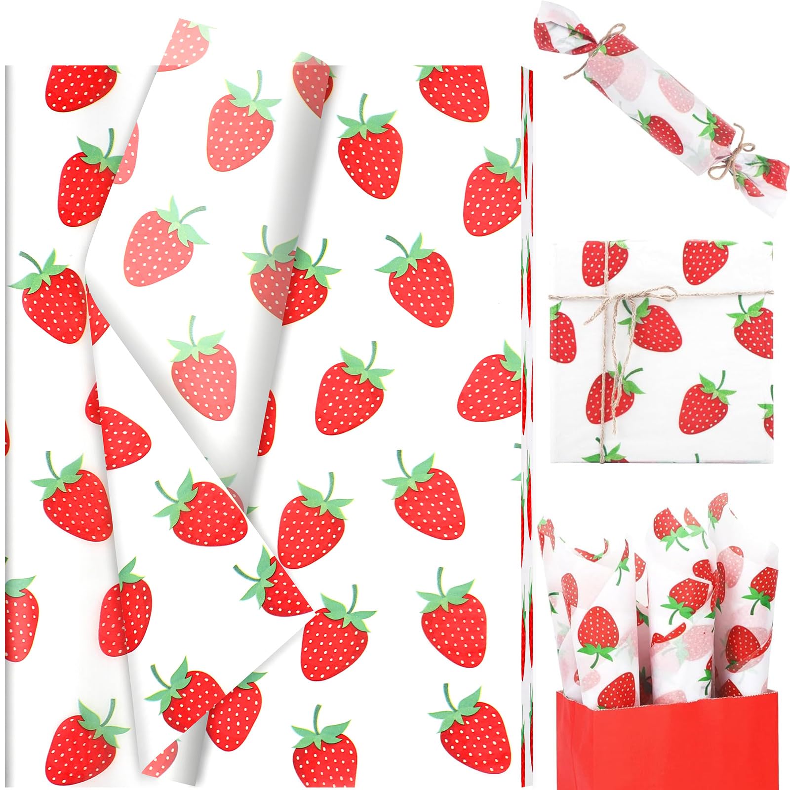 100 Sheets Strawberry Tissue Paper, 20 x 14 Inch Strawberry Fruit ...