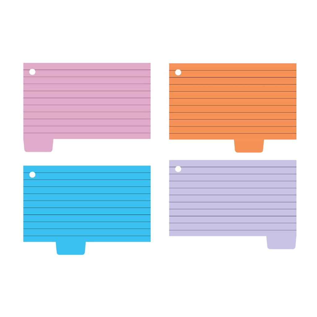100 Sheets Tabbed Index Cards 4 Colors Lined Index Cards Revision Cards ...