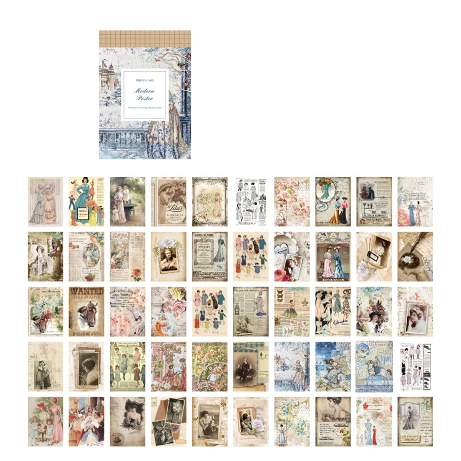 100 Sheets Vintage Aesthetic Scrapbook Paper Set Decorative Kraft Paper ...