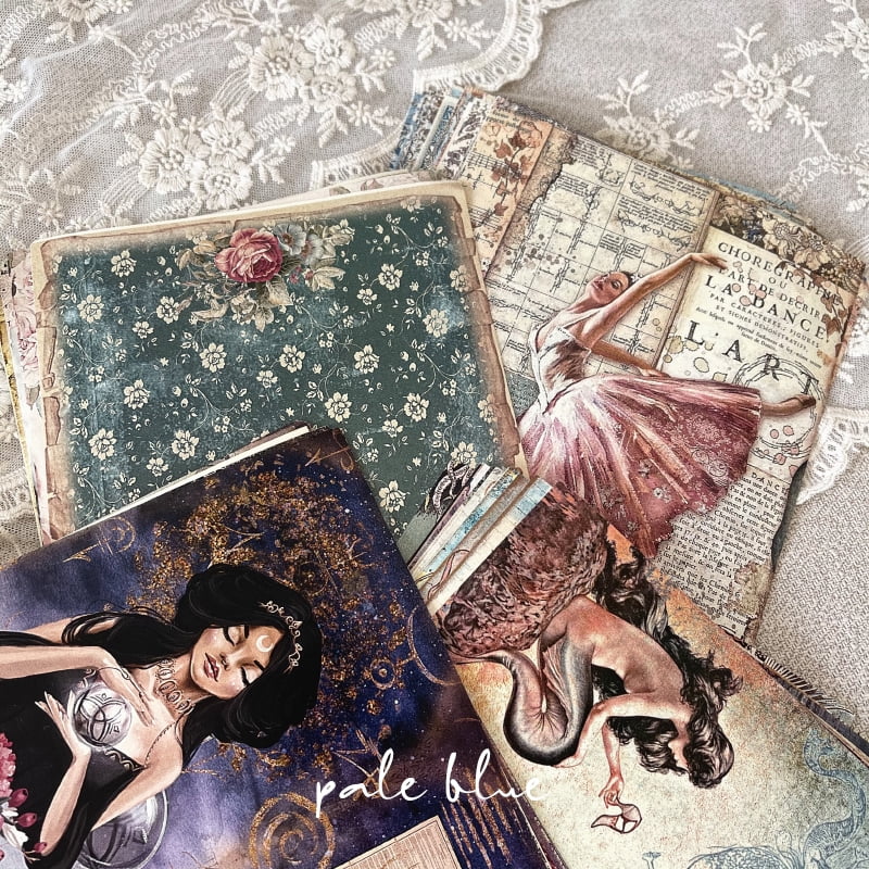 100 Sheets Vintage Mermaid And Witch Scrapbook Paper - Diy Junk Journal