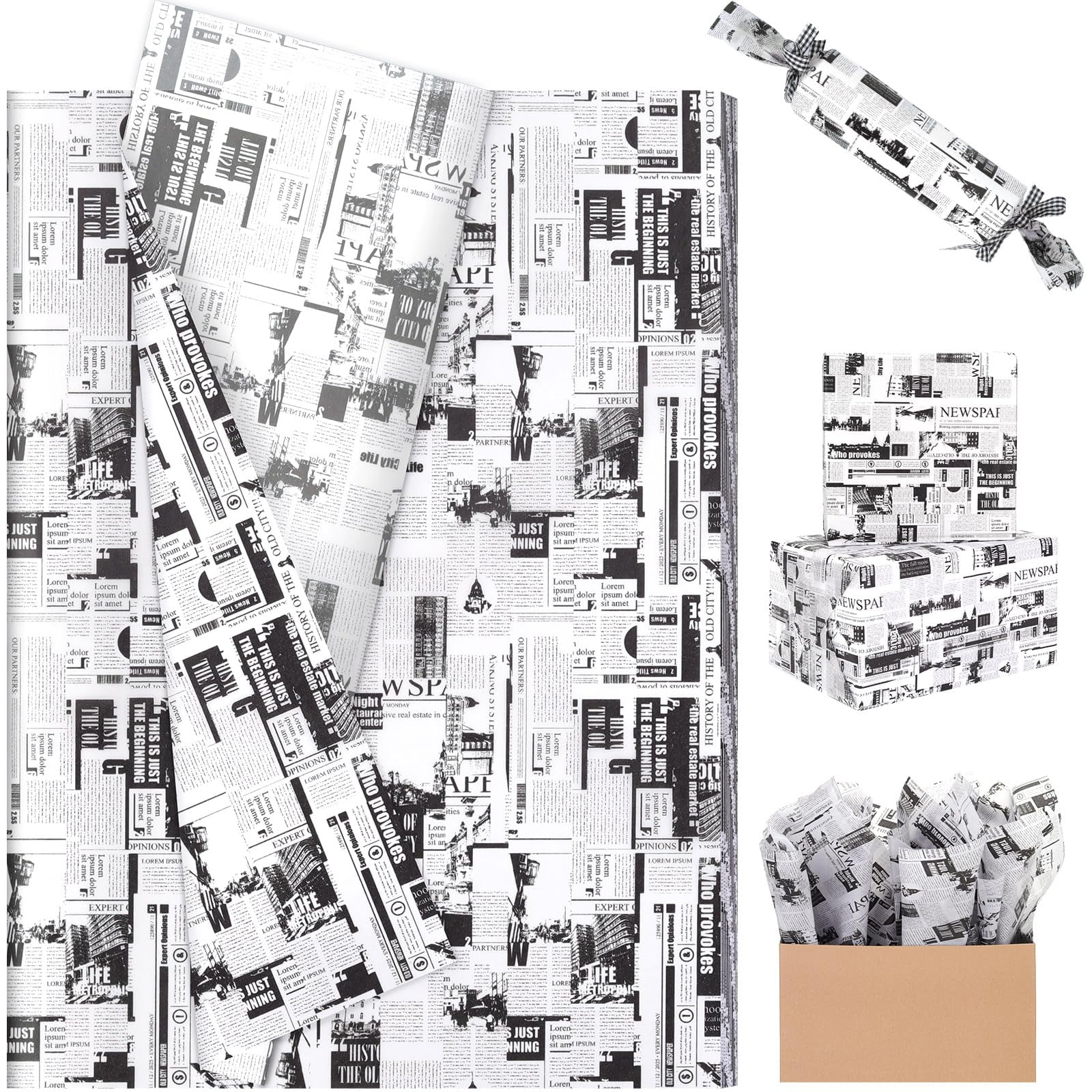 100 Sheets Vintage Newspaper Tissue Paper, AIS1 20x14in Old Newsprint ...