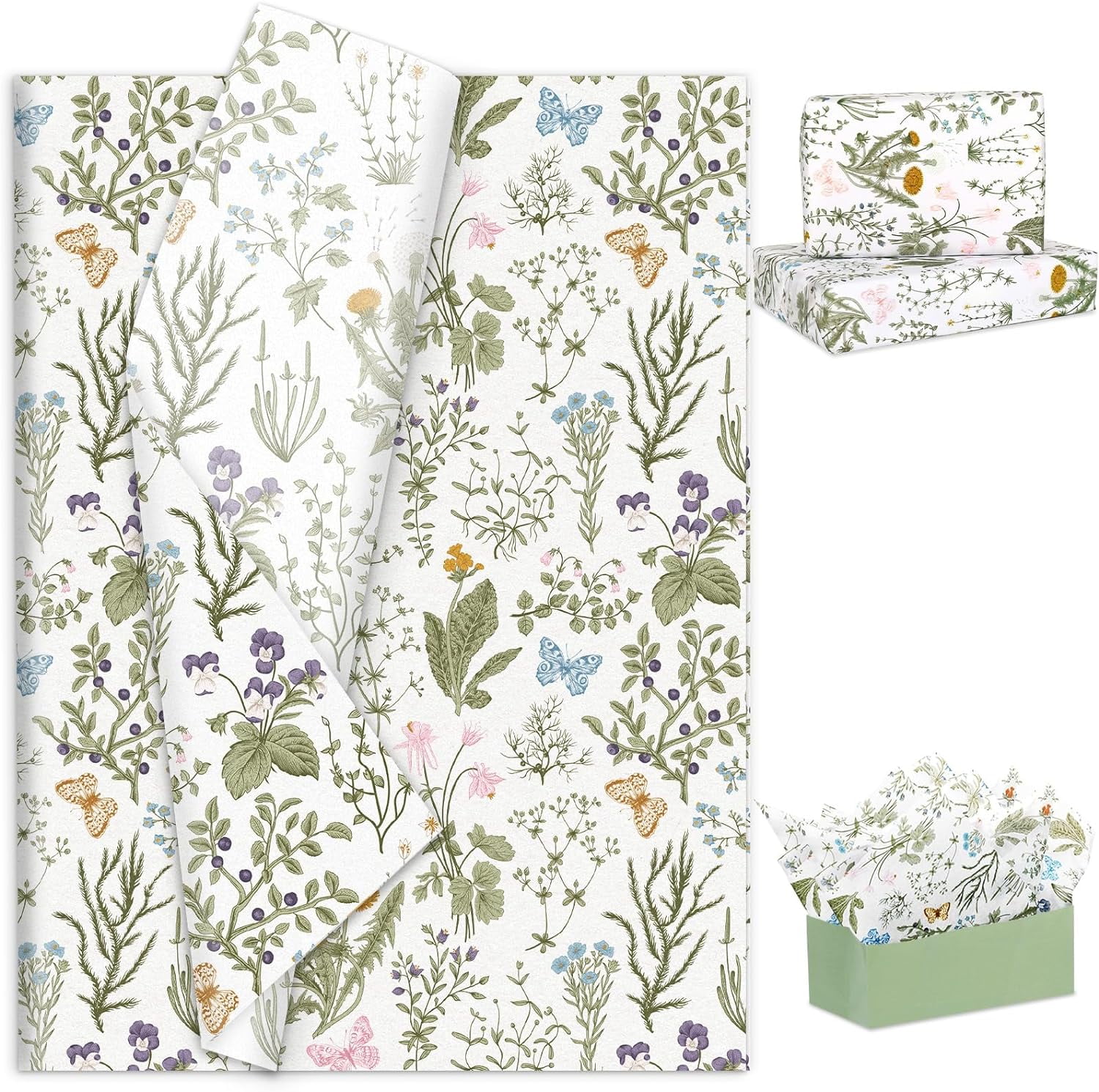 100 Sheets Vintage Wildflower Tissue Paper Wild Floral Art Tissue ...