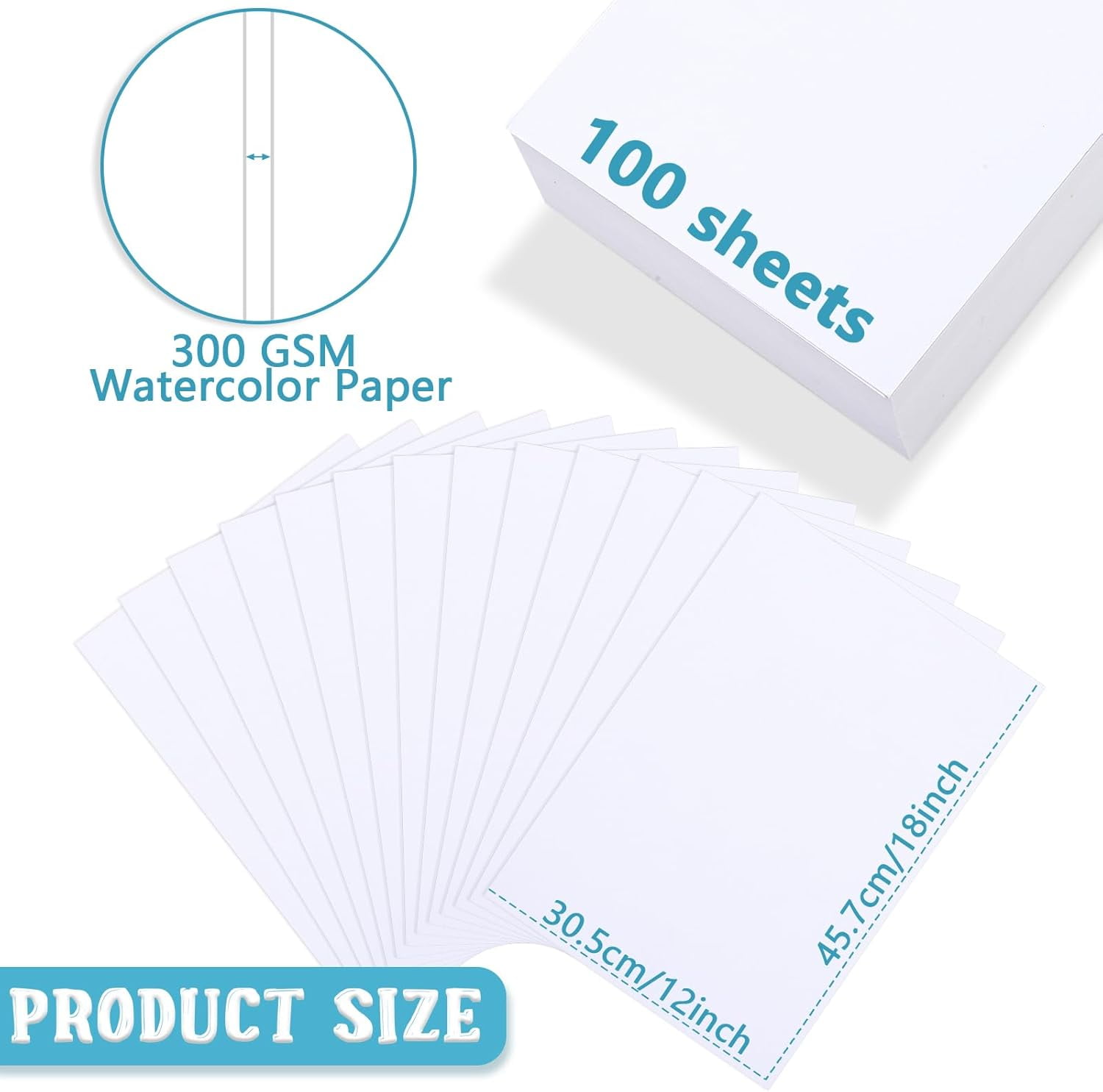 100 Sheets Watercolor Paper Bulk 140 Lb/300 GSM White Construction ...