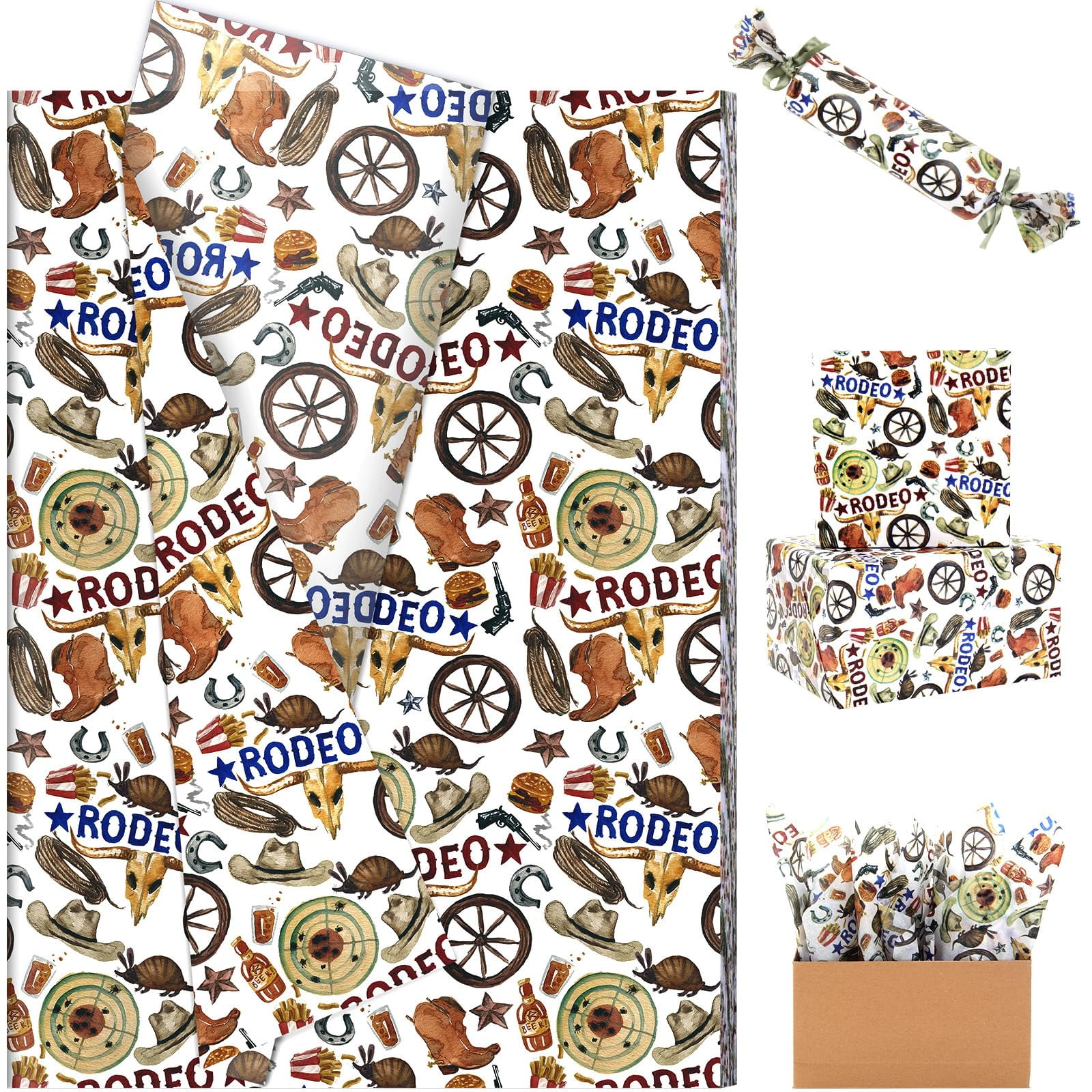 100 Sheets Western Cowboy STF9 Tissue Paper, 20 x 14in Watercolor Wild ...