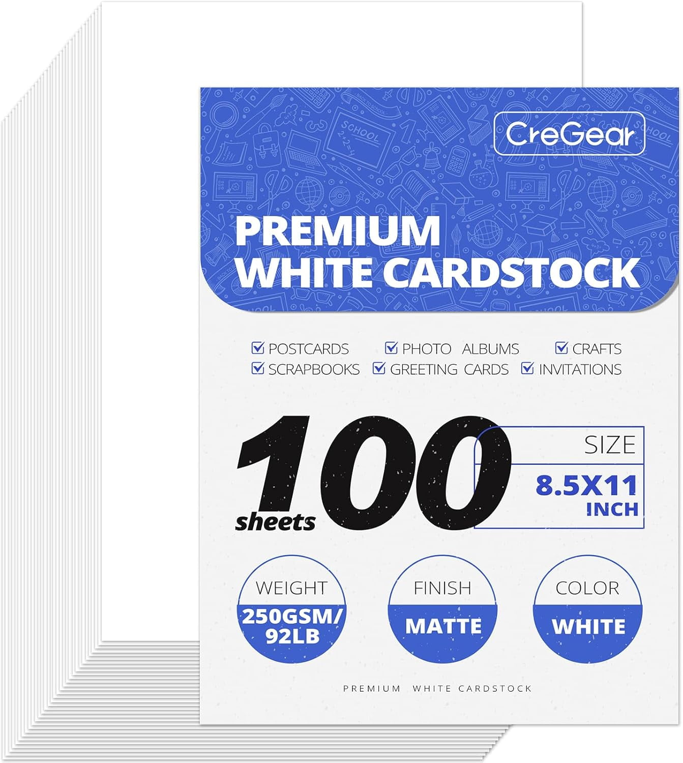 100 Sheets White Cardstock 8.5 x 11, 92lb/250gsm Card Stock Printer ...