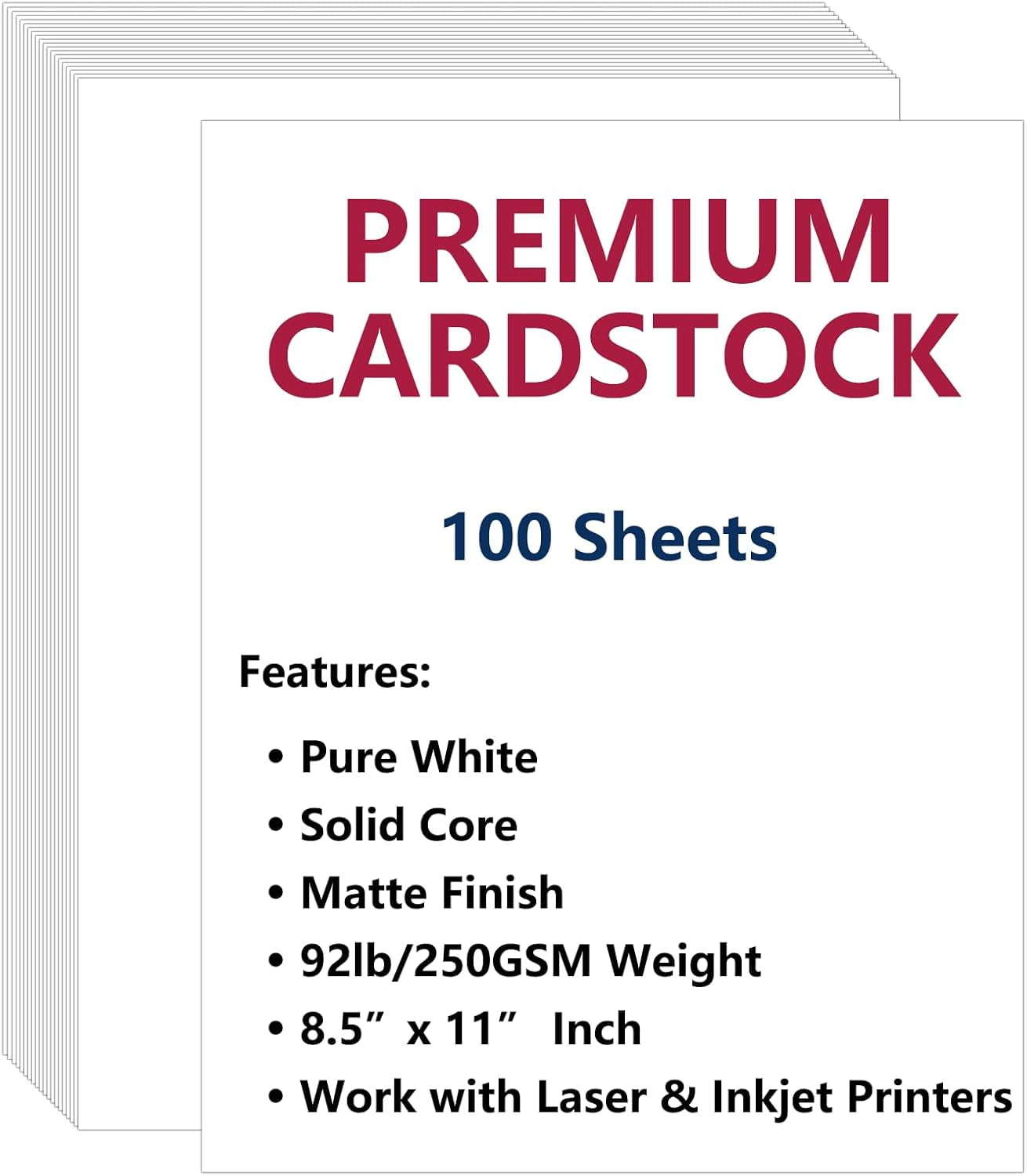 100 Sheets White Cardstock 8.5 x 11, 92lb/250gsm Cover Card Stock ...
