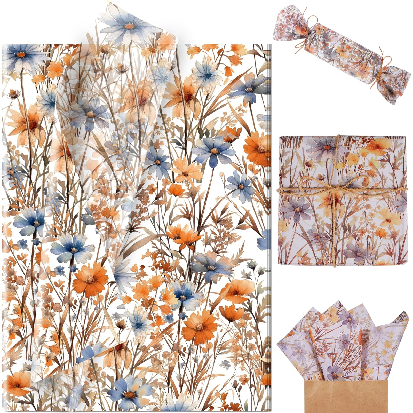 100 Sheets WildflowerITSC Floral Garden Tissue Paper, 20 x 14 Inch ...