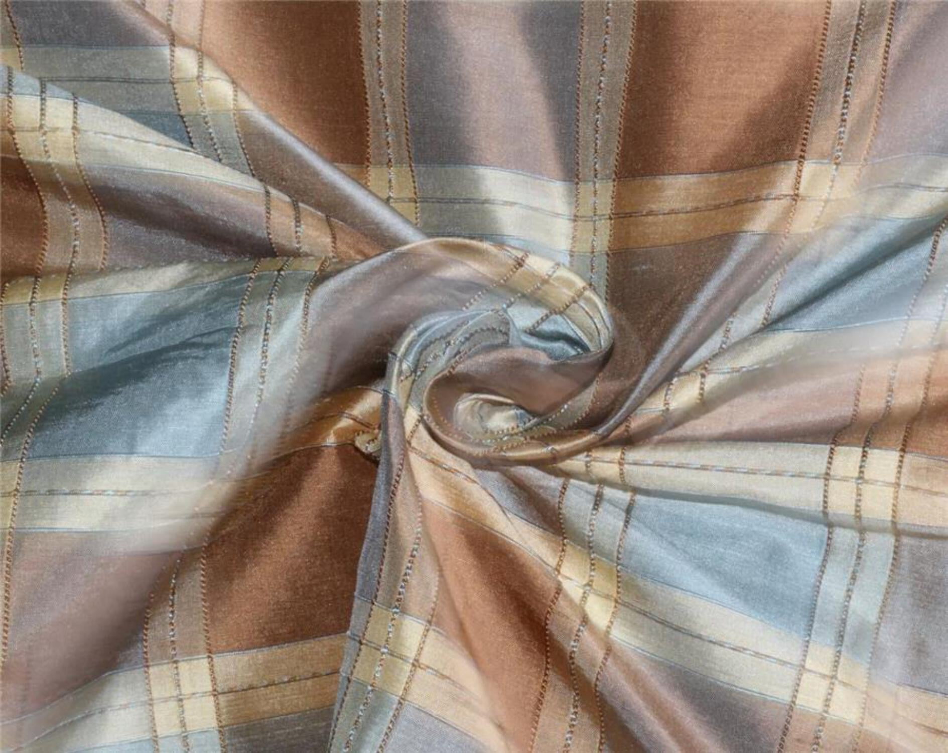 100% Silk Dupioni Ribbed Plaids Blue x brown color Fabric 54" wide DUP#C103[2] - Walmart.com