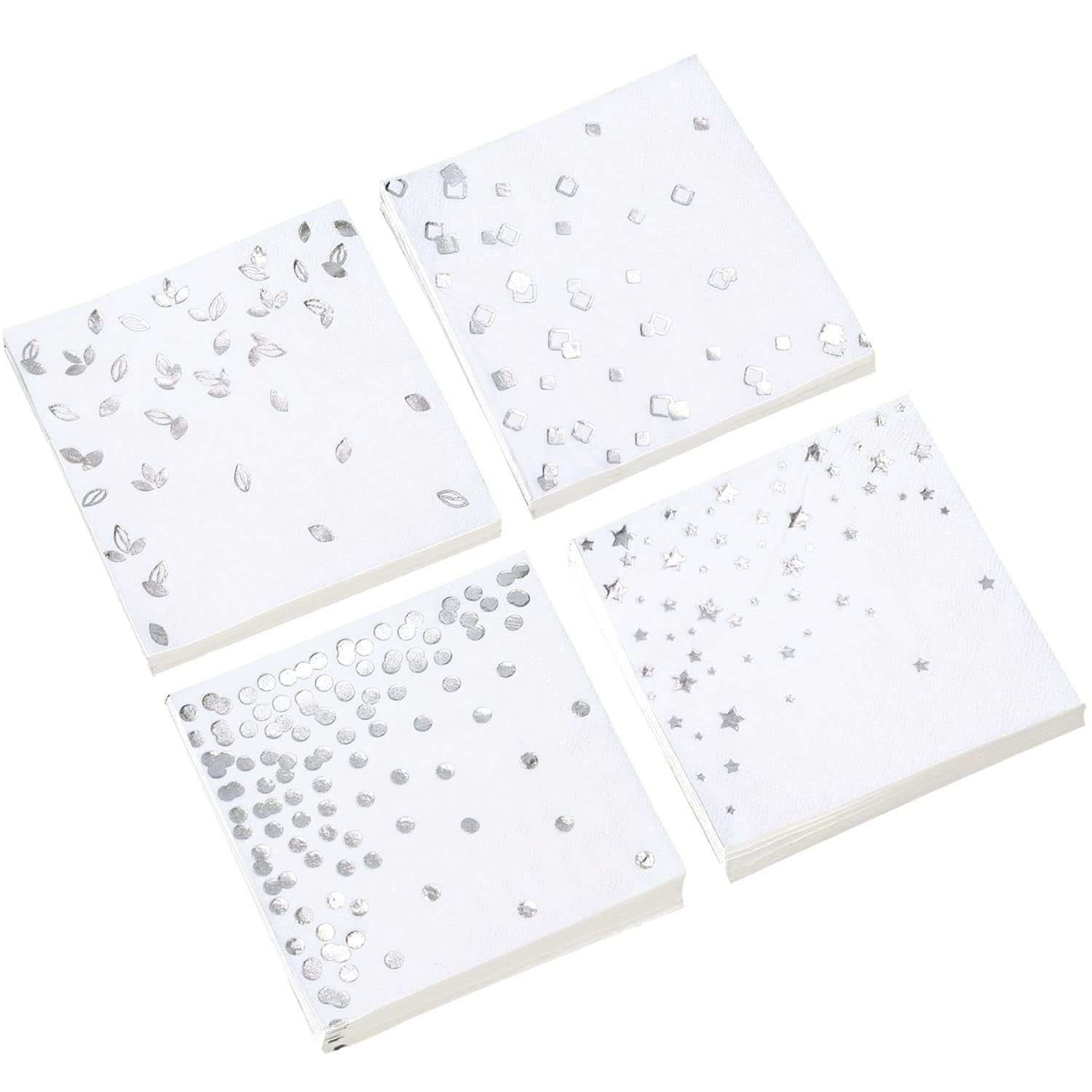100 Silver Napkins - 4 Assorted Designs l 3-Ply Cocktail Napkins Paper ...