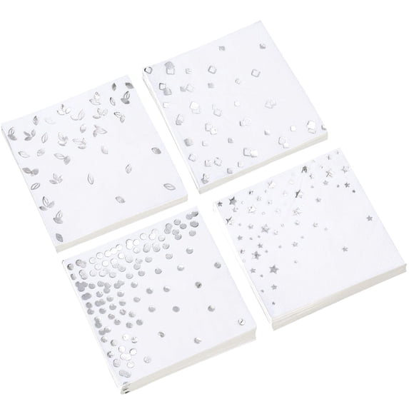 100 Silver Napkins - 4 Assorted Designs l 3-Ply Cocktail Napkins Paper ...