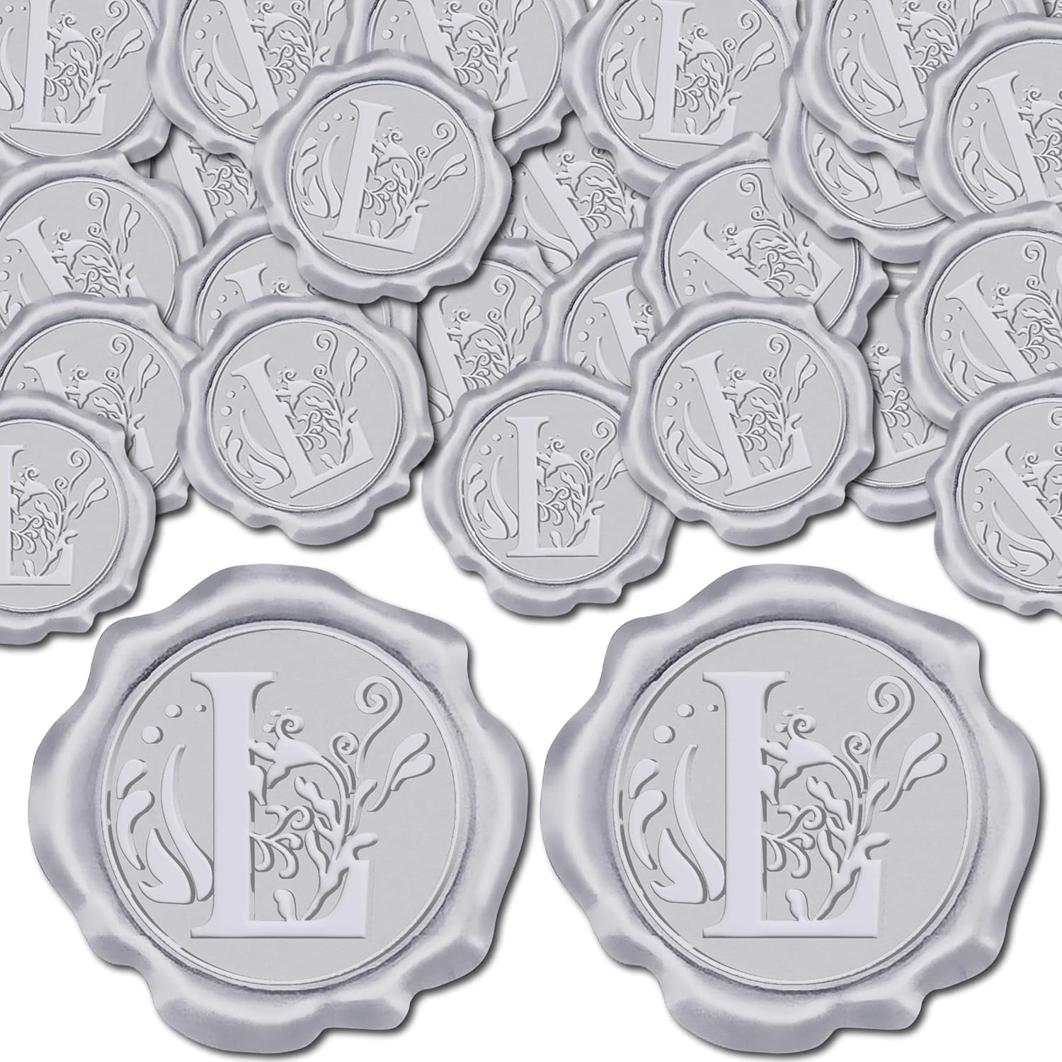 100 Silver Vintage Letter L Wax Seal Stickers Self-Adhesive Round ...
