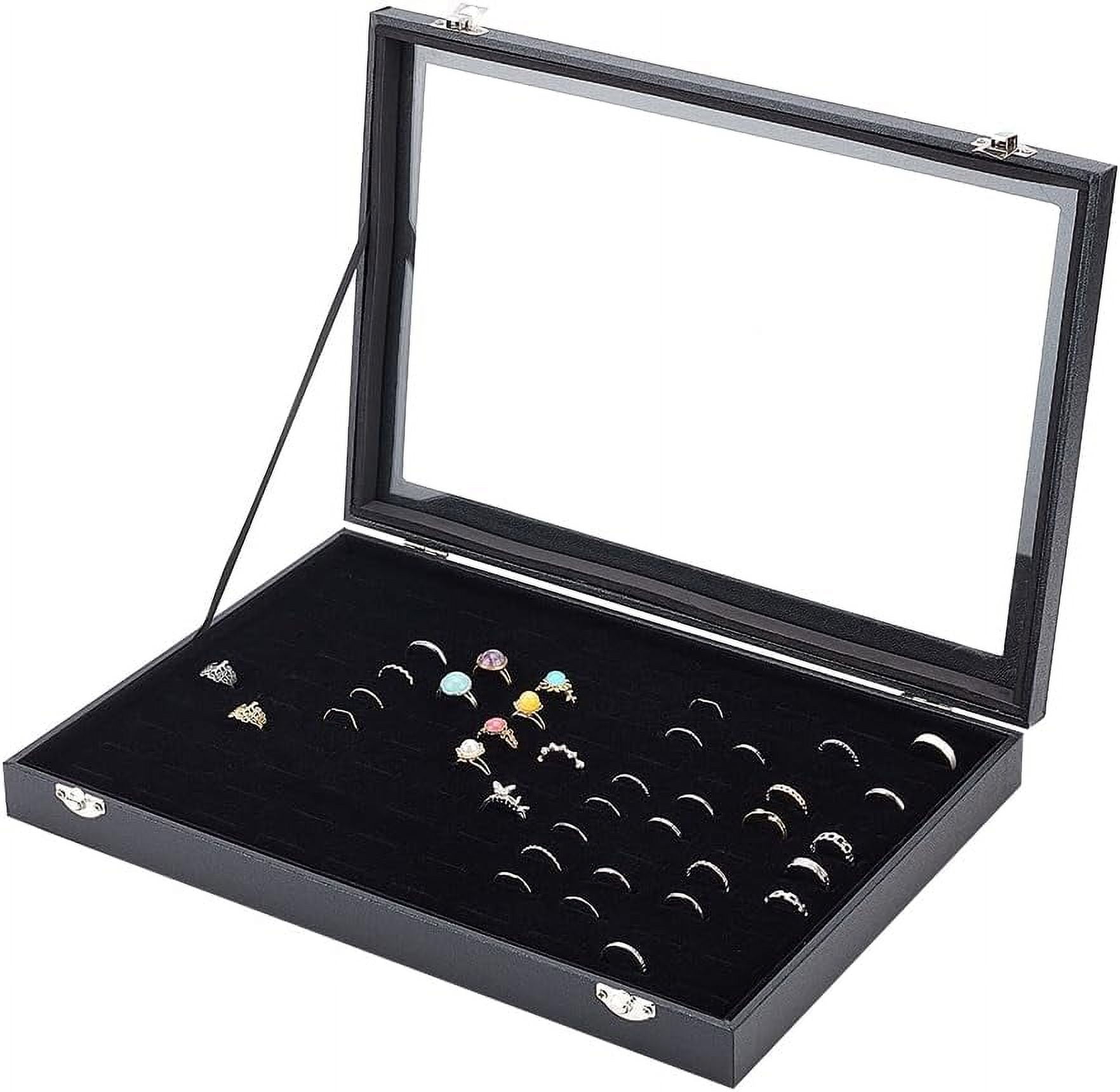 100 Slot Rectangle Dustproof Wood Jewelry Presentation box Glass Window ...