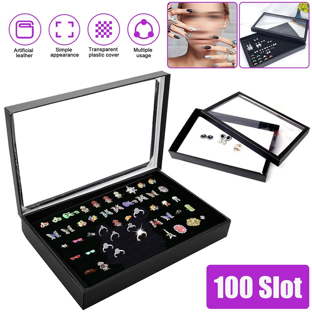 100 Slots Jewelry Ring Display Organizer Tray Holder Earrings Storage ...