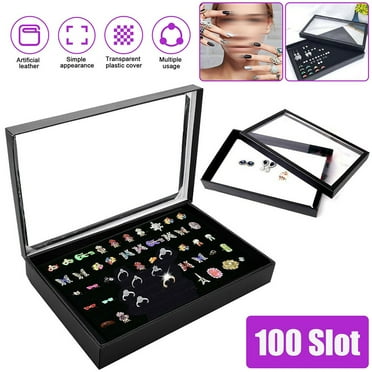 Glass Top Black Jewelry Display Case 72 Slot Ring Tray - Walmart.com