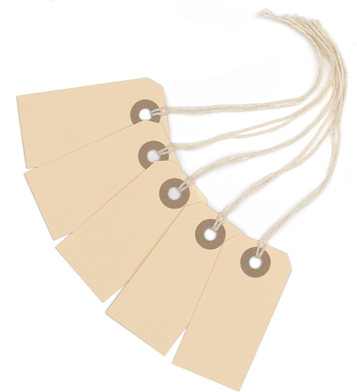 100 Small Manila Paper Tags with String - 2 3/4” x 1 3/8” - Hang ...