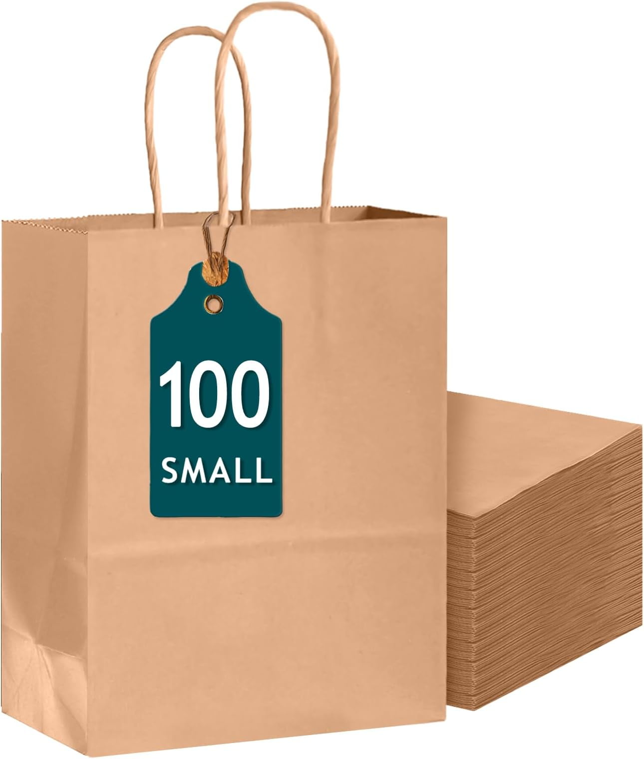 100- Small Size Paper Bags with Handles 8.3""x3.18" Brown Party ...