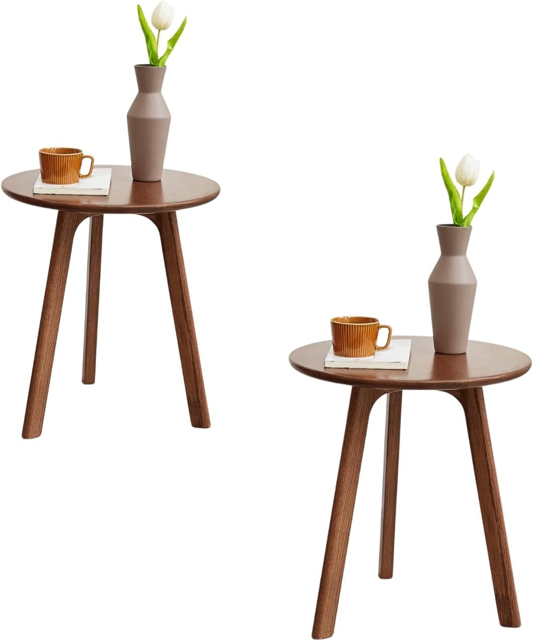 100% Solid Oak Round Side Table, Small Side Table for Small Spaces, 3 ...