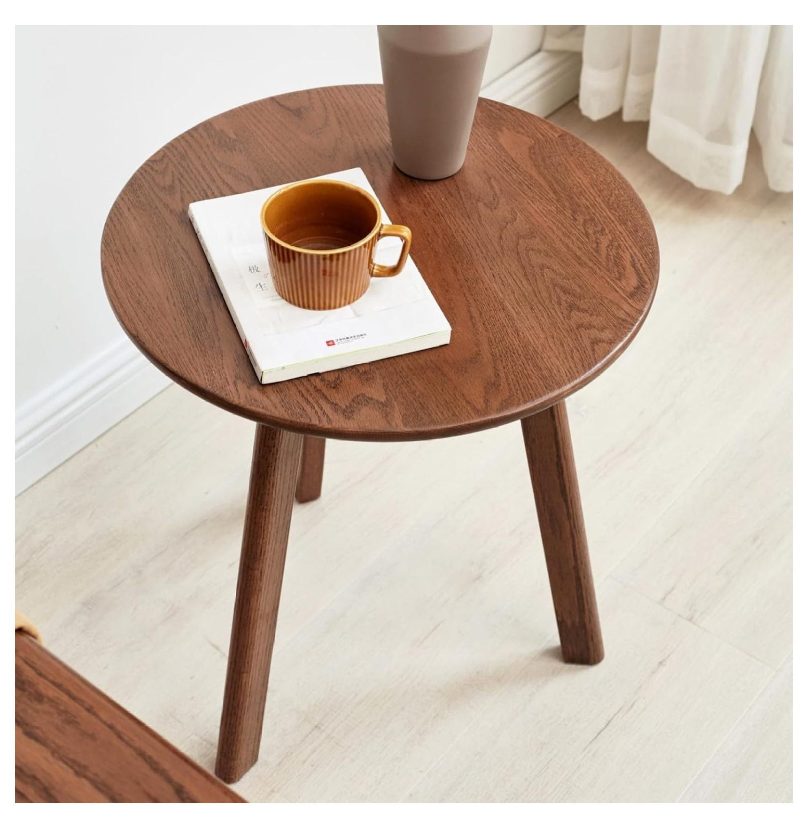 100% Solid Oak Round Side Table, Small Side Table for Small Spaces, 3 ...