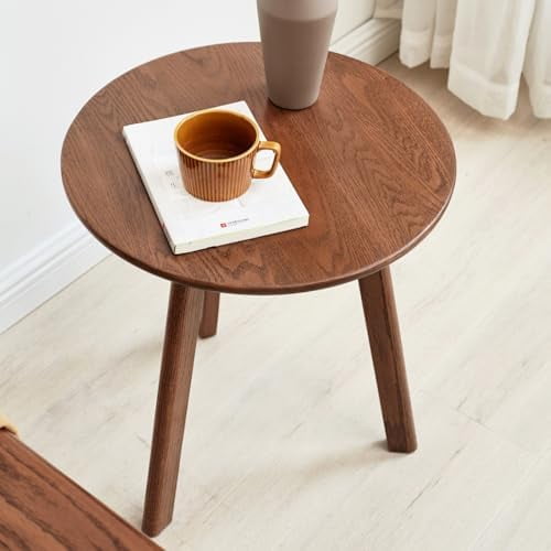 100% Solid Oak Round Side Table, Small Side Table for Small Spaces, 3 ...