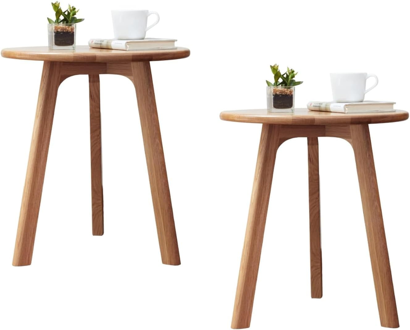 100% Solid Oak Small Side Table - Easy Assembly Round End Table with 3 ...
