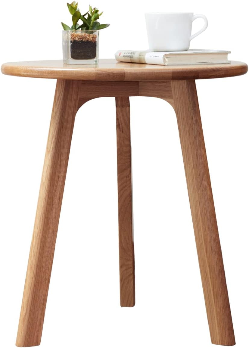 100% Solid Oak Small Side Table - Stylish Design Round End Table with 3 ...